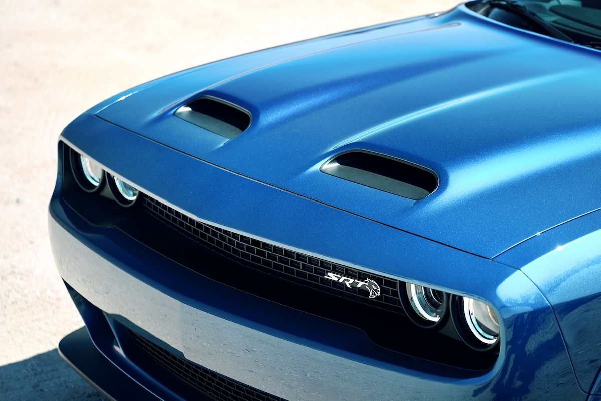 The 2023 Dodge Challenger SRT Hellcat Widebody, show in B5 Blue. Dodge ...